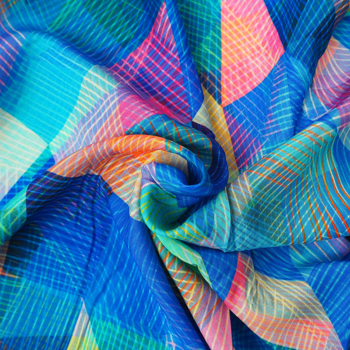 Chroma Blue Lines - Rayon – Grid Fabrics