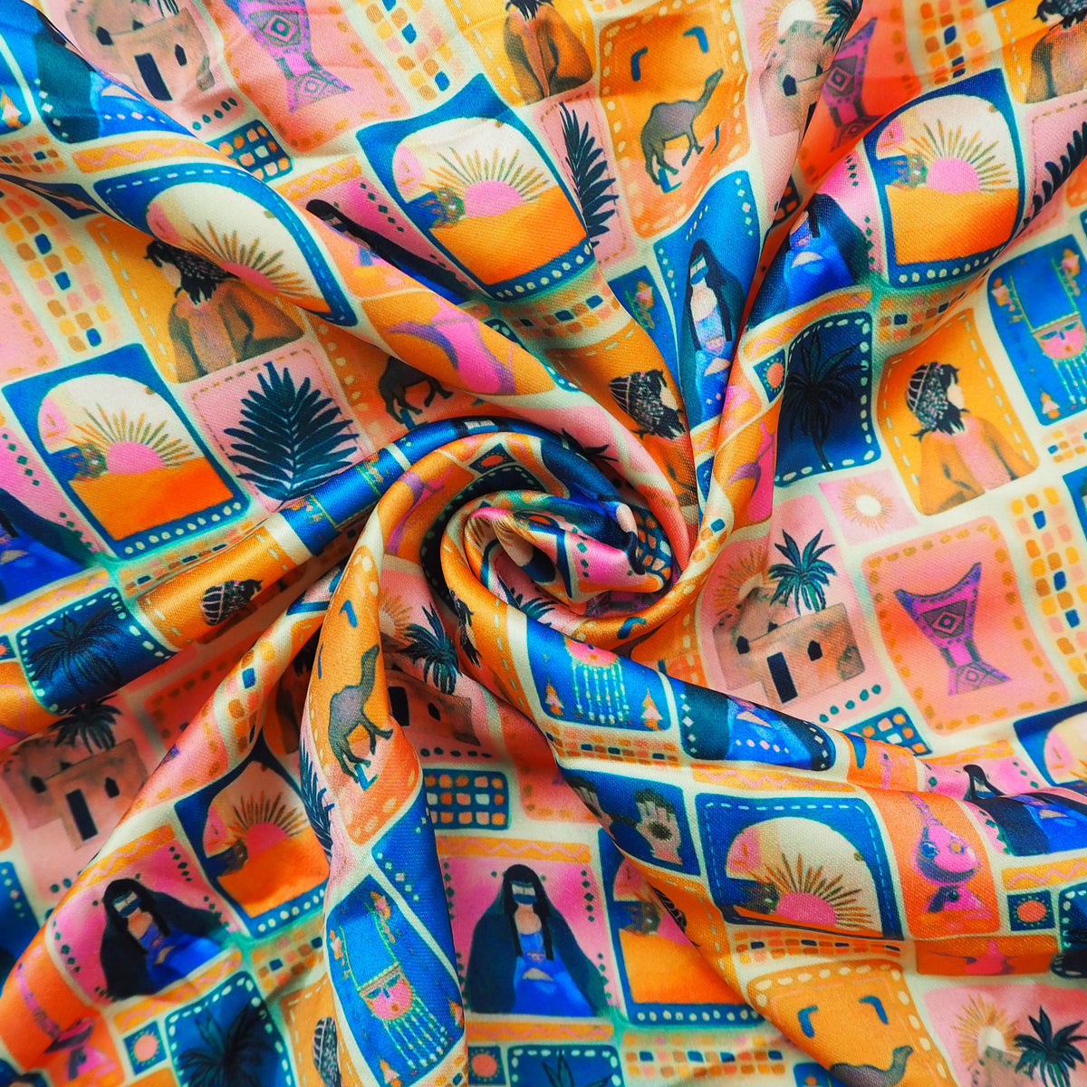 Travel Blocks - Polyester Satin – Grid Fabrics