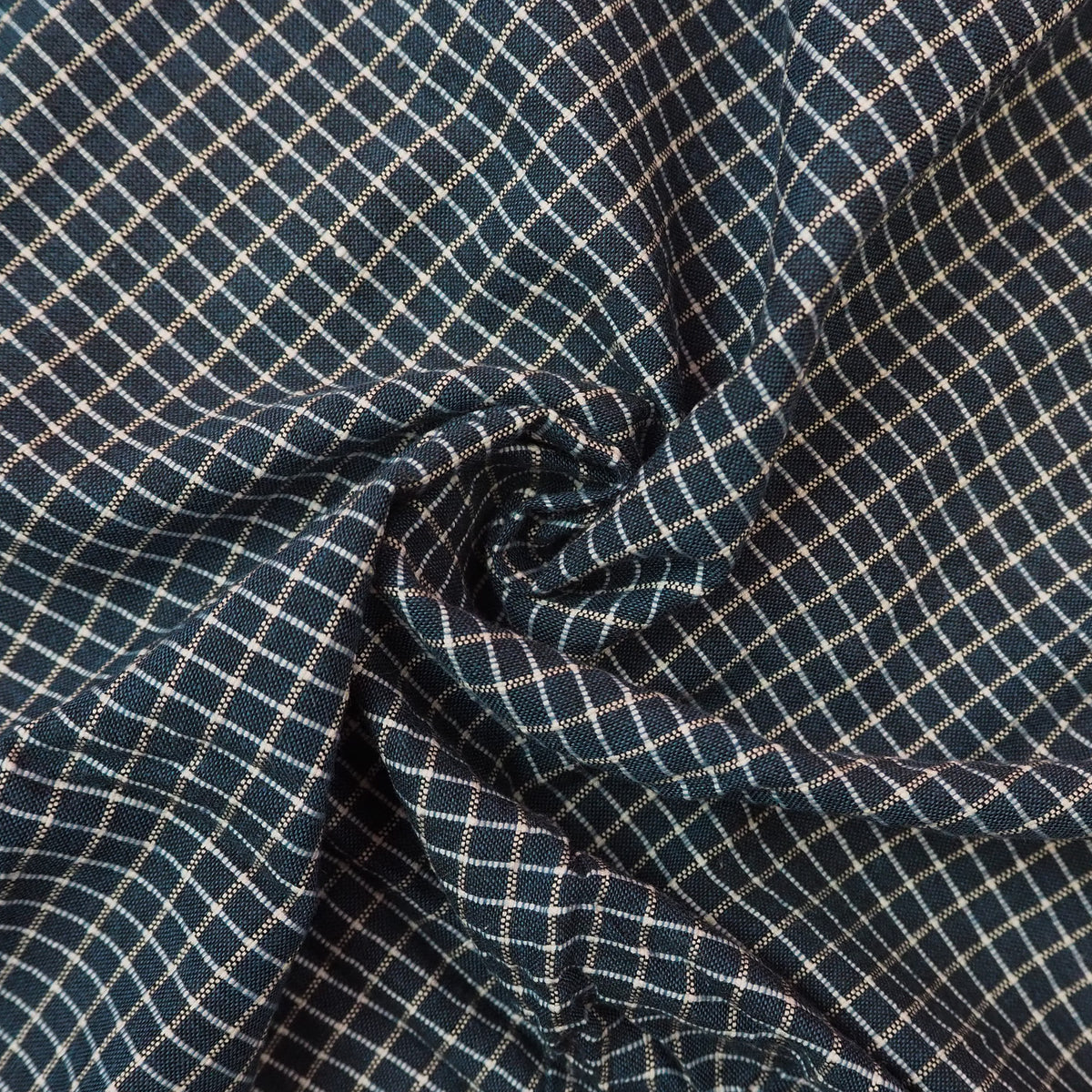 Petrol Blue and White Grid - Indian Cotton – Grid Fabrics
