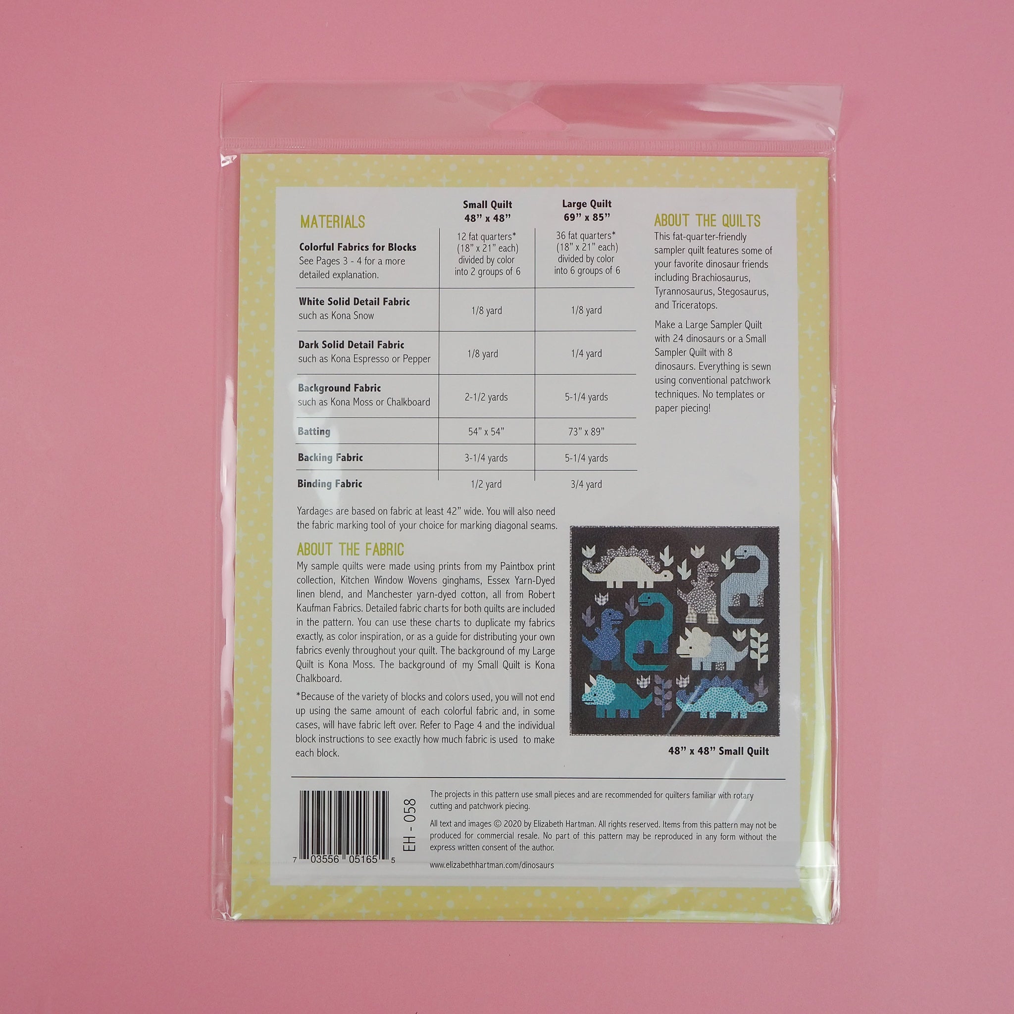Dinosaur Quilt Pattern Book - Elizabeth Hartman – Grid Fabrics
