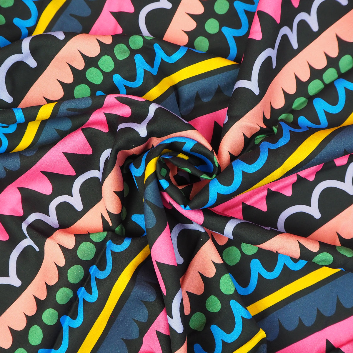 Wiggles and Squiggles on Black - Cotton Sateen – Grid Fabrics