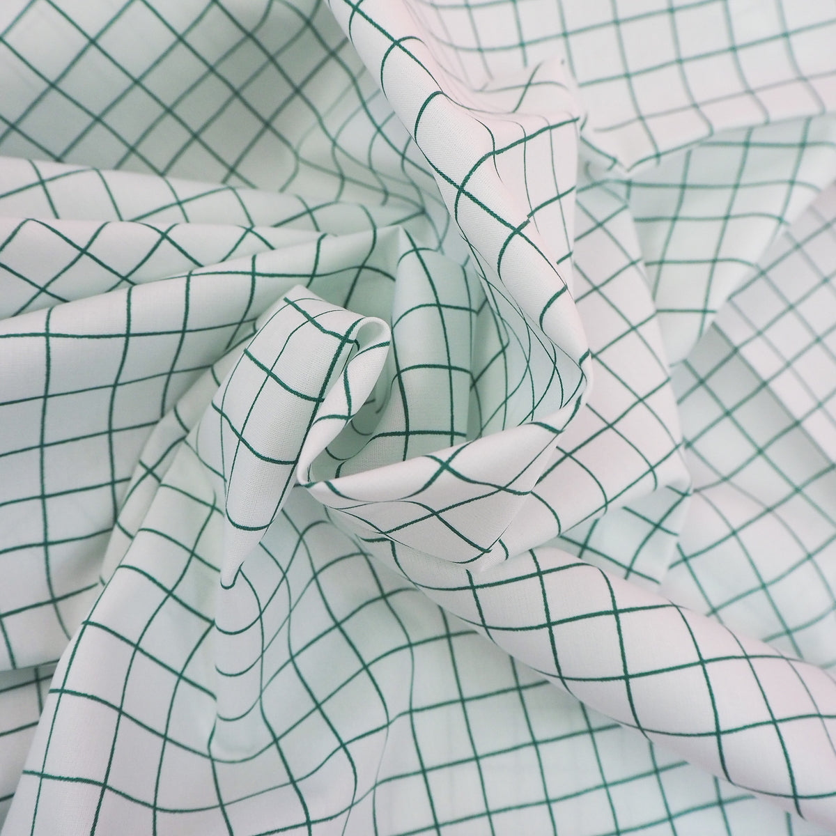 White Checked Green - Cotton – Grid Fabrics