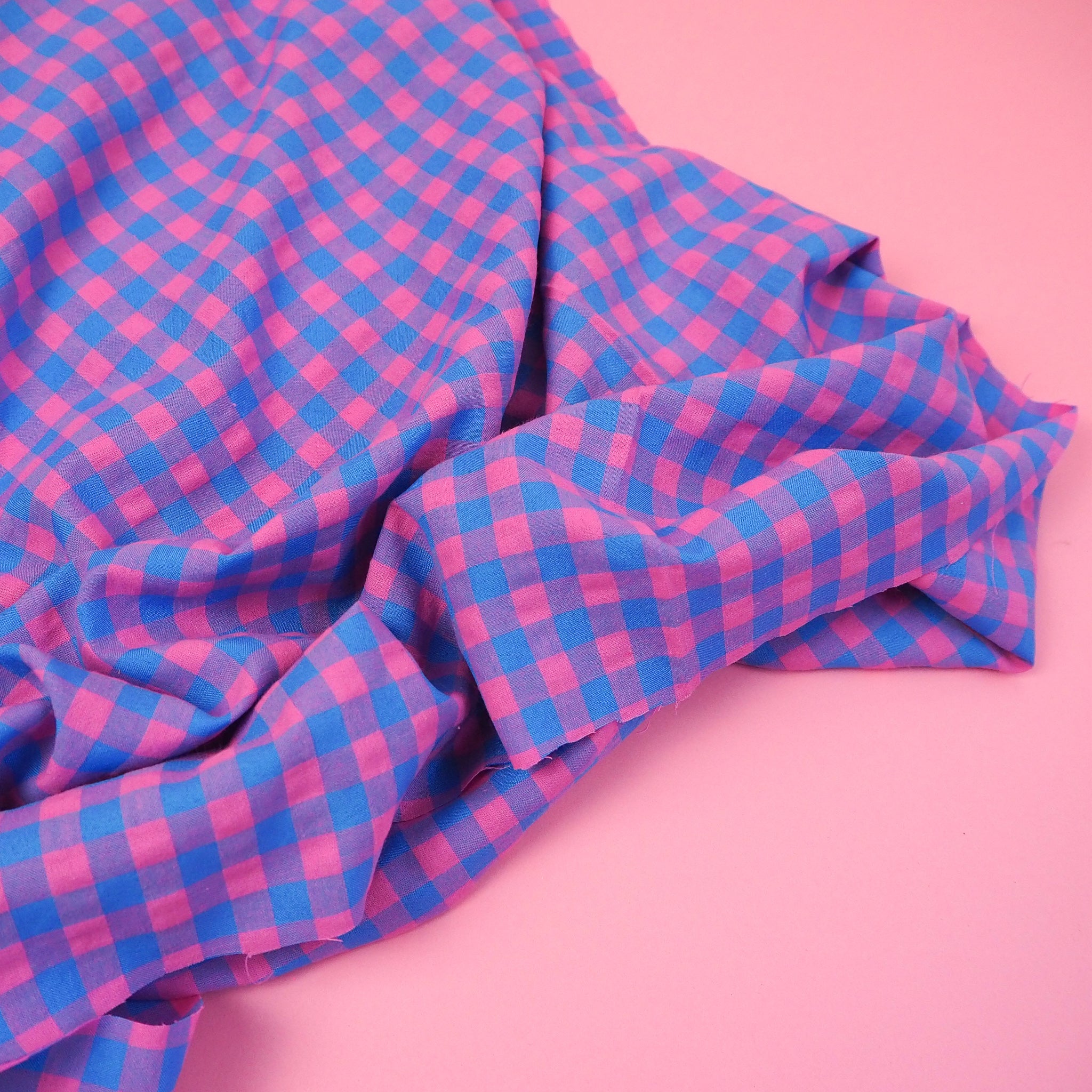 Gingham Pink and Blue - Cotton – Grid Fabrics