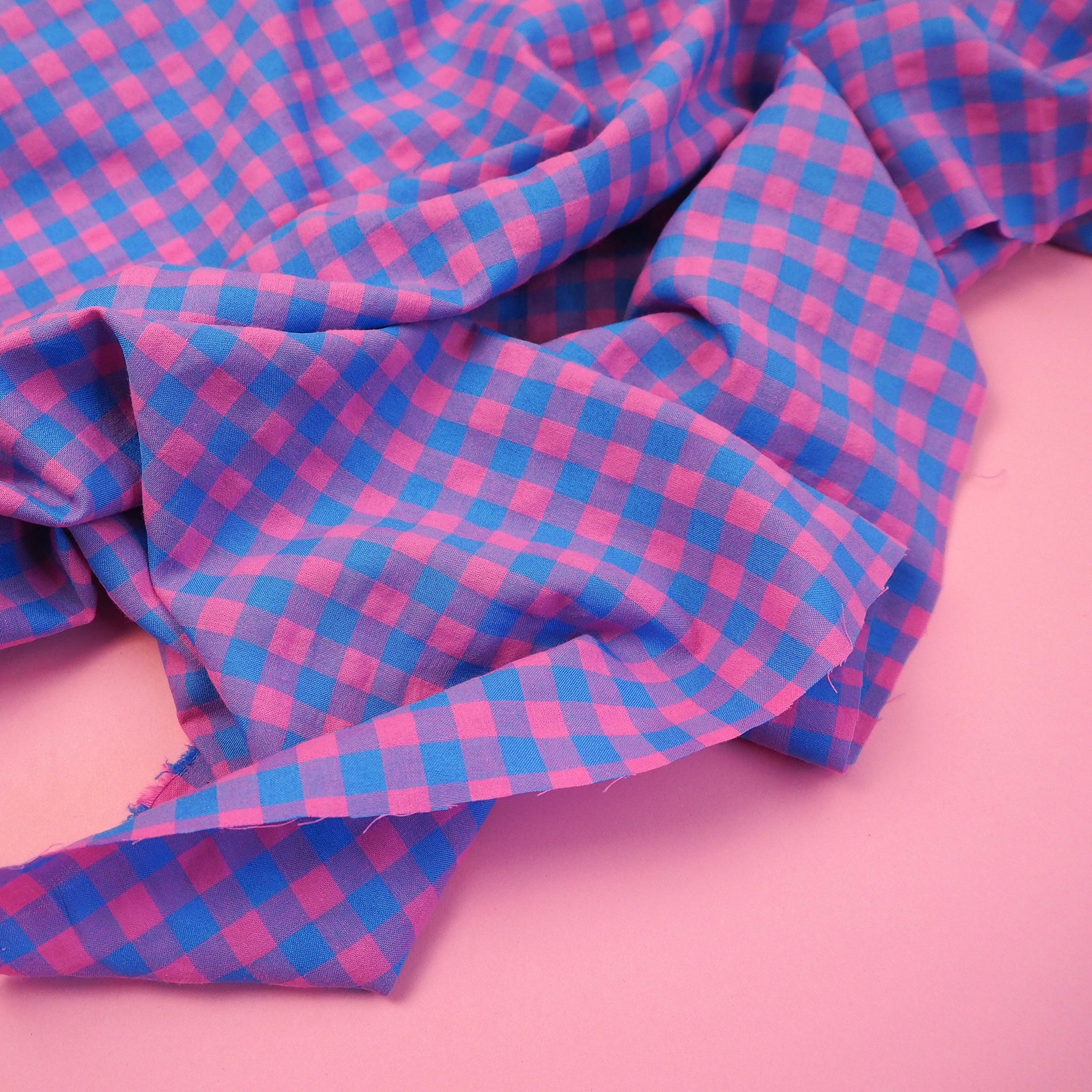 Gingham Pink and Blue - Cotton – Grid Fabrics
