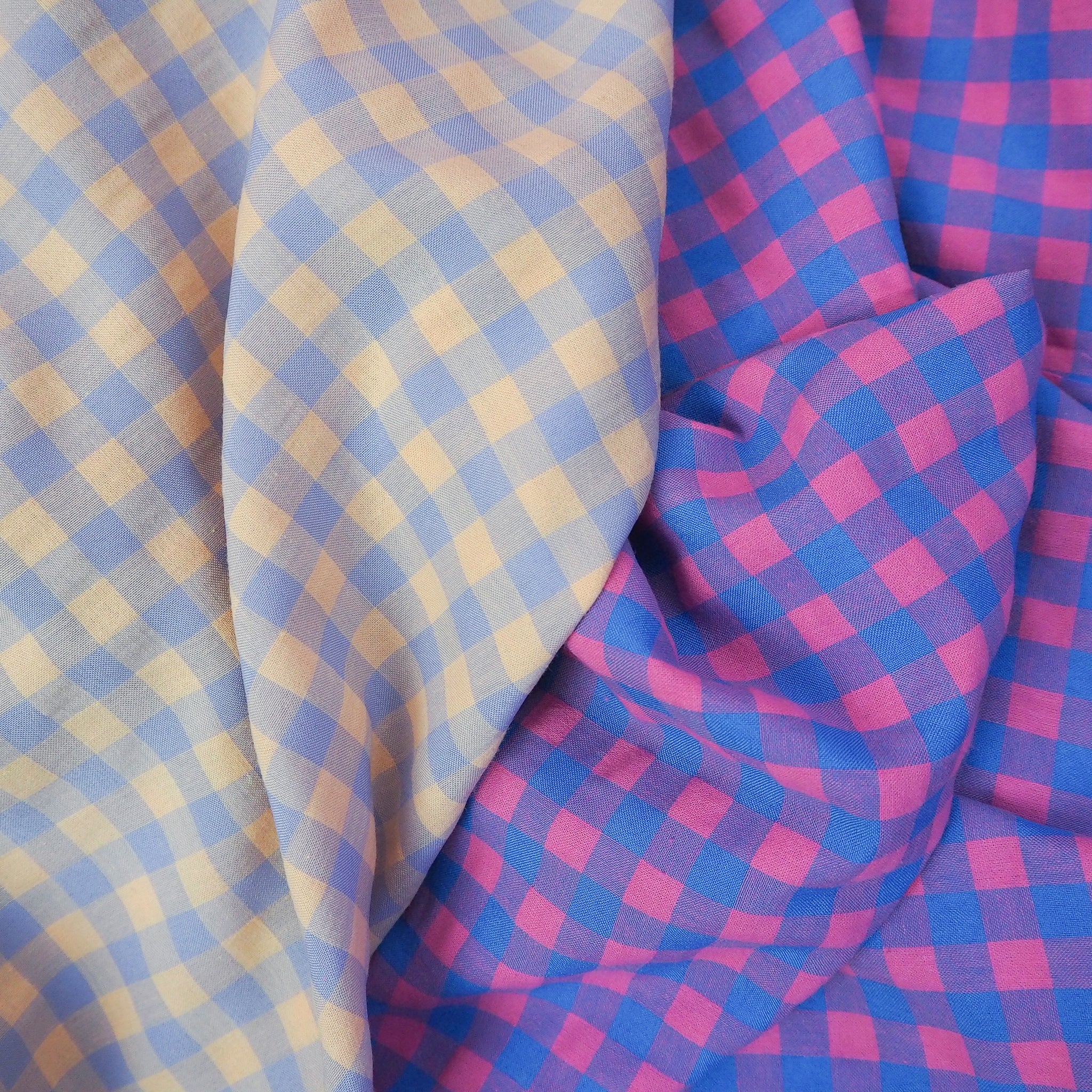 Gingham Pink and Blue - Cotton – Grid Fabrics